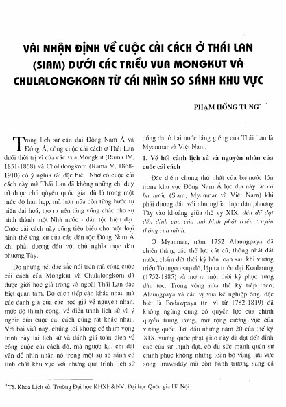 Vài nhận định về cuộc cải cách ở Thái Lan (Siam) dưới các triều vua ...